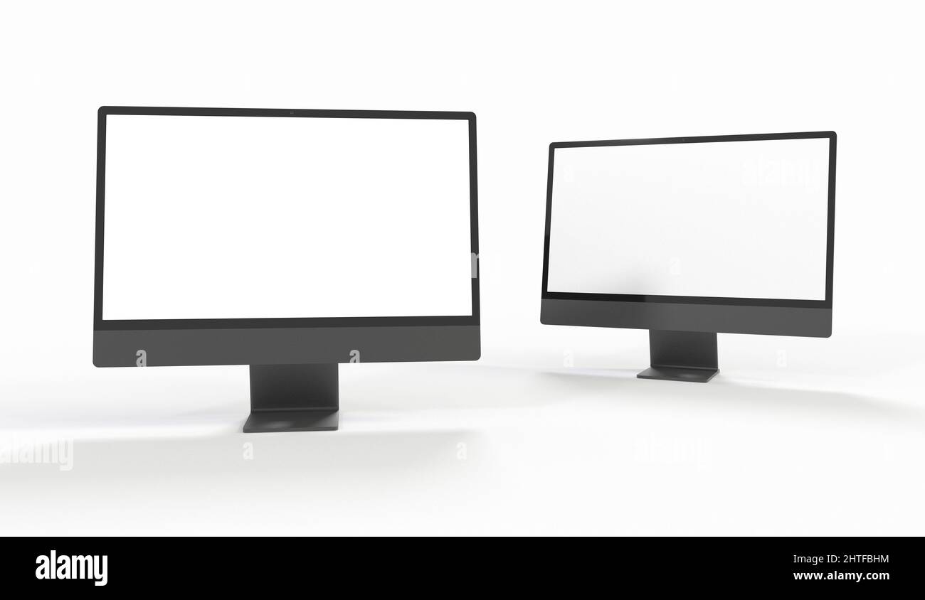 Computer monitors with copyspace on the white screen isolated on a ...