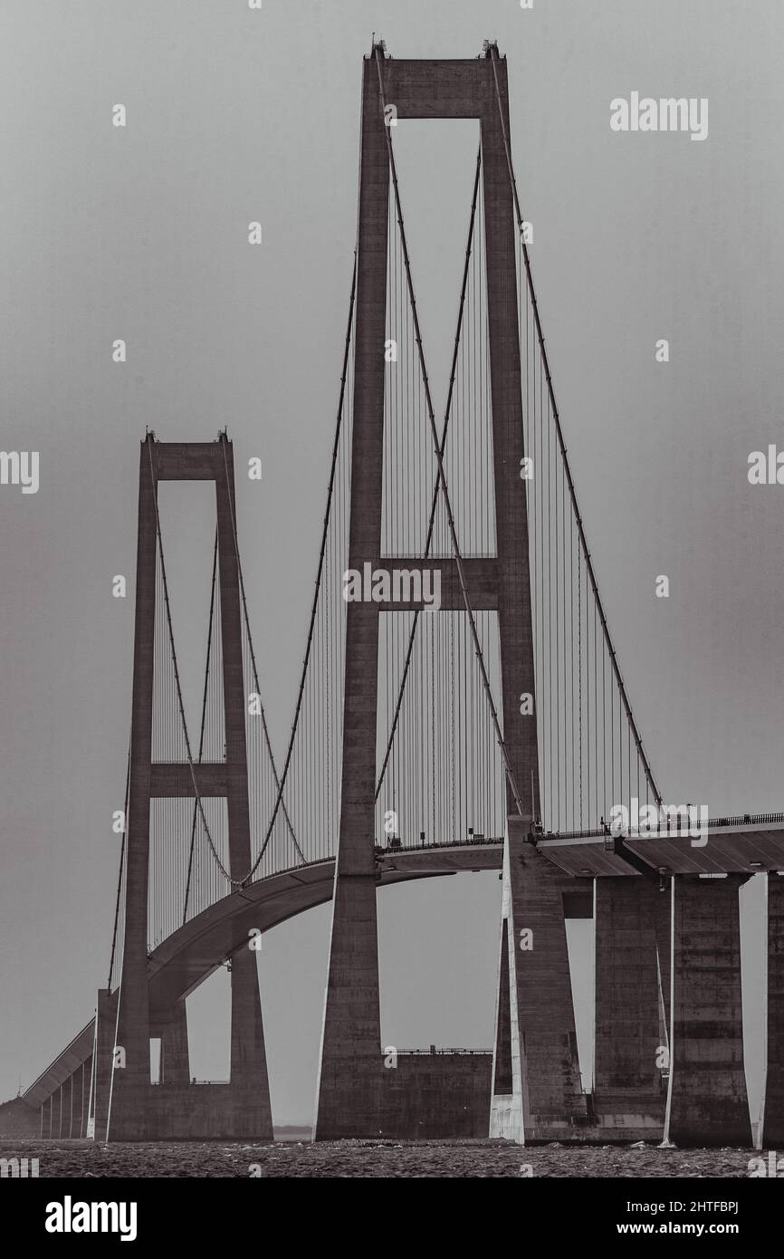 Historical Great Belt Bridge crossing the Great Belt strait in Denmark ...