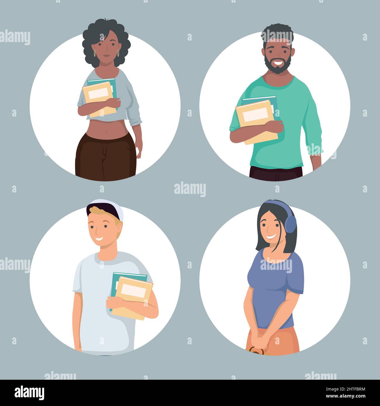 four young students characters group Stock Vector Image & Art - Alamy