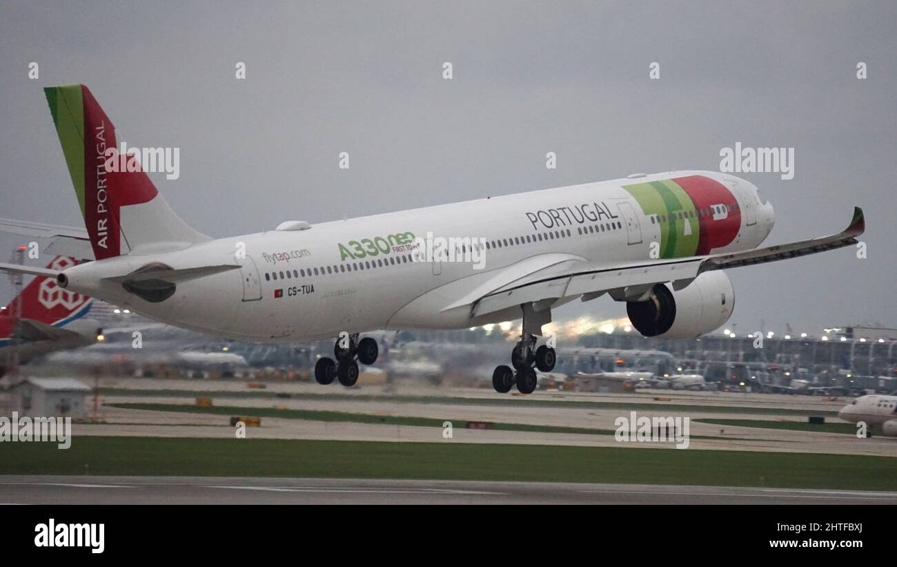 TAP Air Portugal Airbus A330 airplane prepares for landing at Chicago O ...