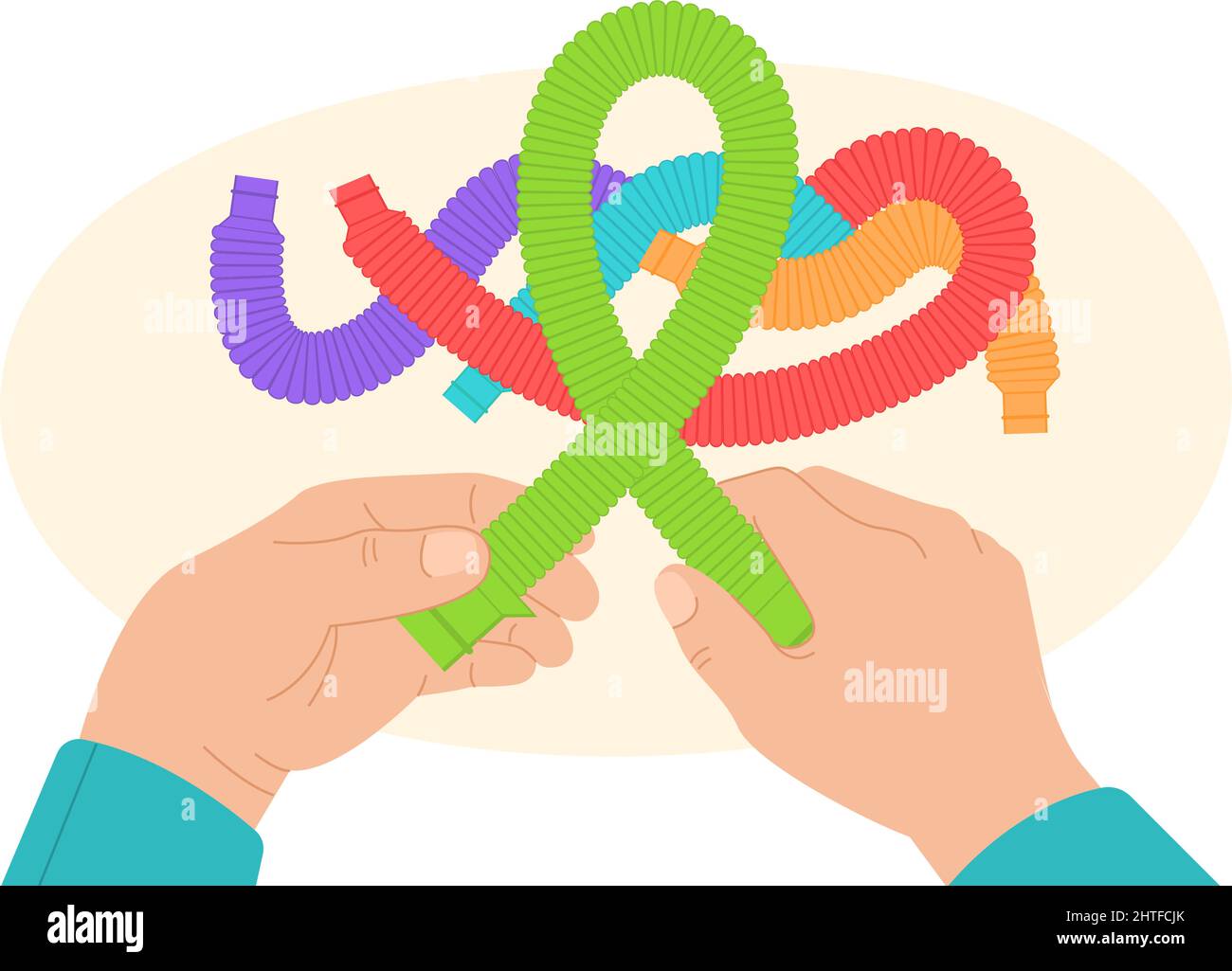 Popping pipes hands. Trendy sensory childish toys, kids hands bend ...