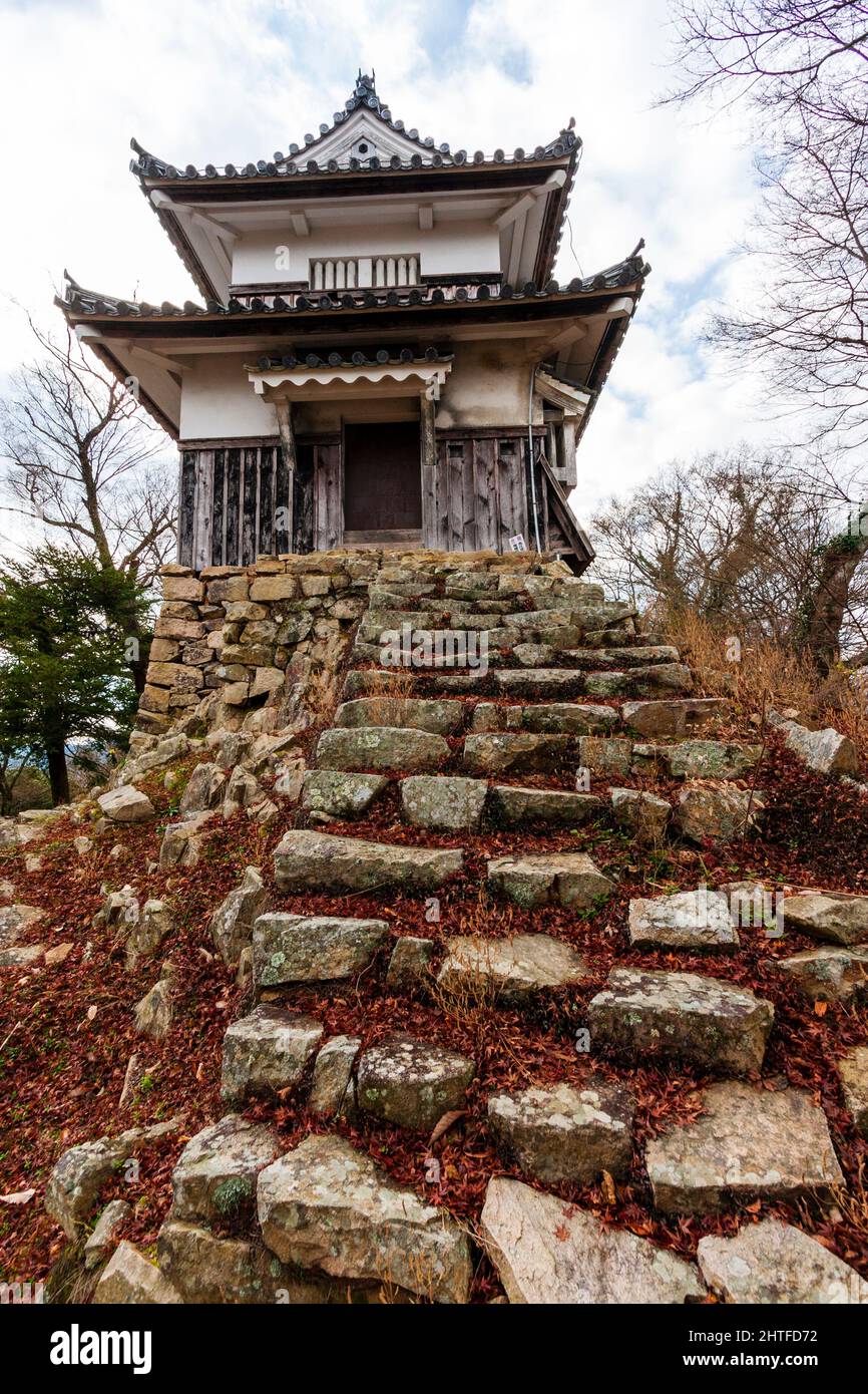 Stone steps leading up to the Niju yagura, a two story turret at the ...