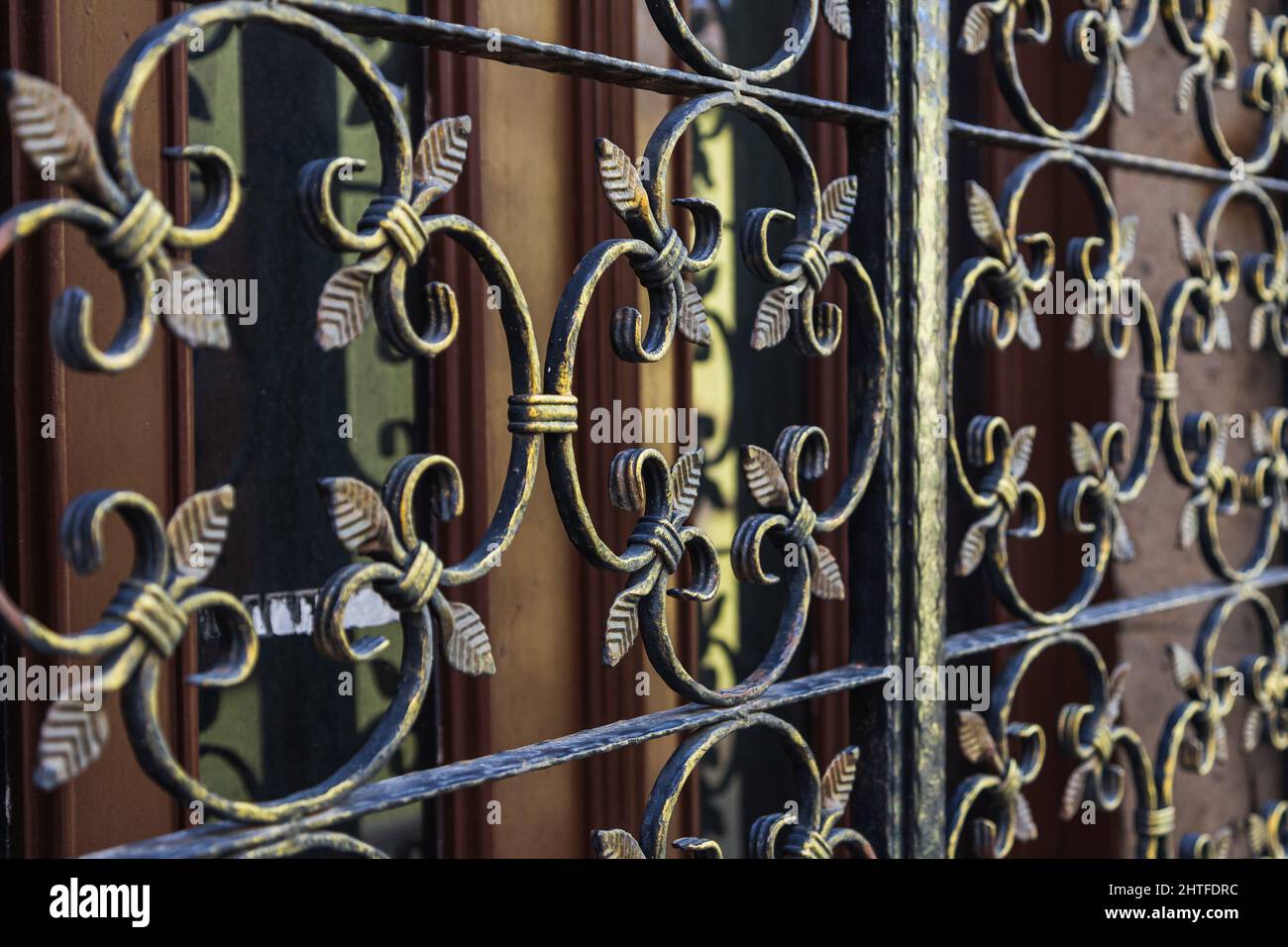close-up of a beautiful black forged fence on a window Stock Photo - Alamy