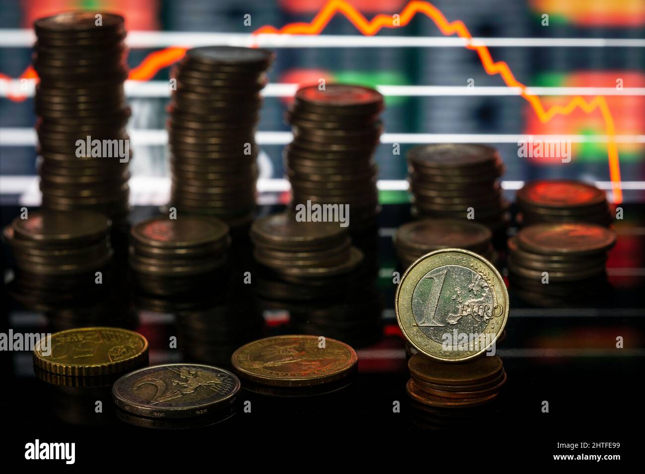 Euro Coin Stacks Graph Plunge Economic Inflation Crisis Stock Photo - Alamy