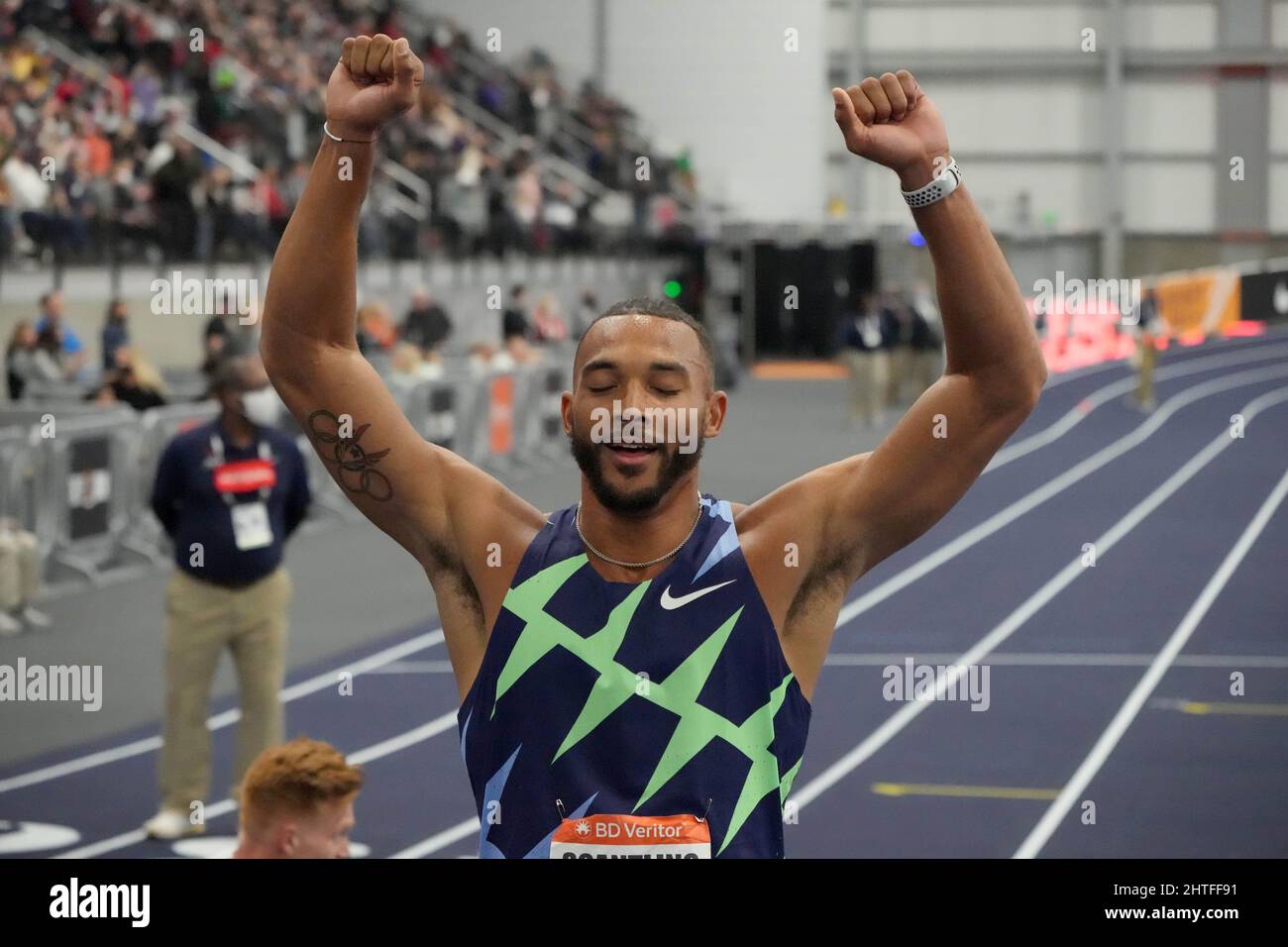 Garrett Scantling celebrates after winning the heptathlon with 6,382 ...