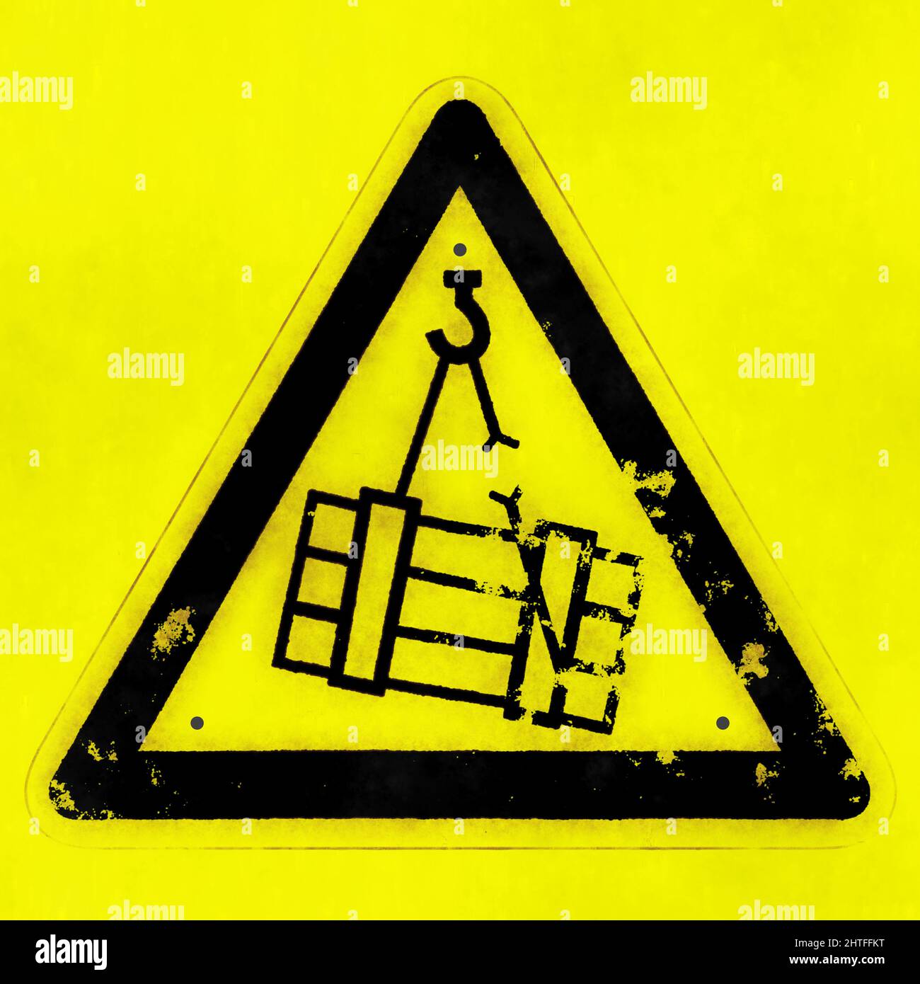 Illustration of an overhead crane warning sign isolated on yellow ...