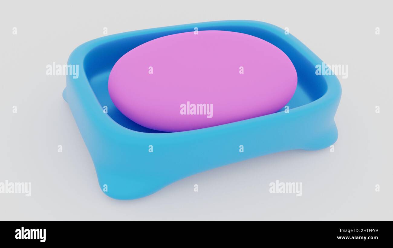 Illustration of purple soap in a blue dish isolated on a white ...