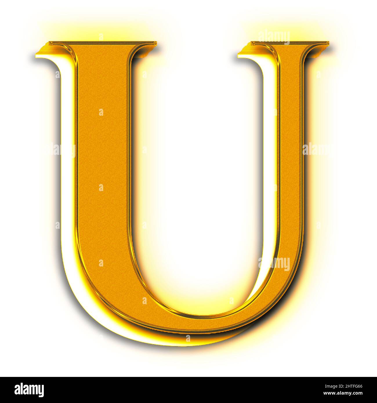 3D rendering of a golden alphabet letter U isolated on a white ...