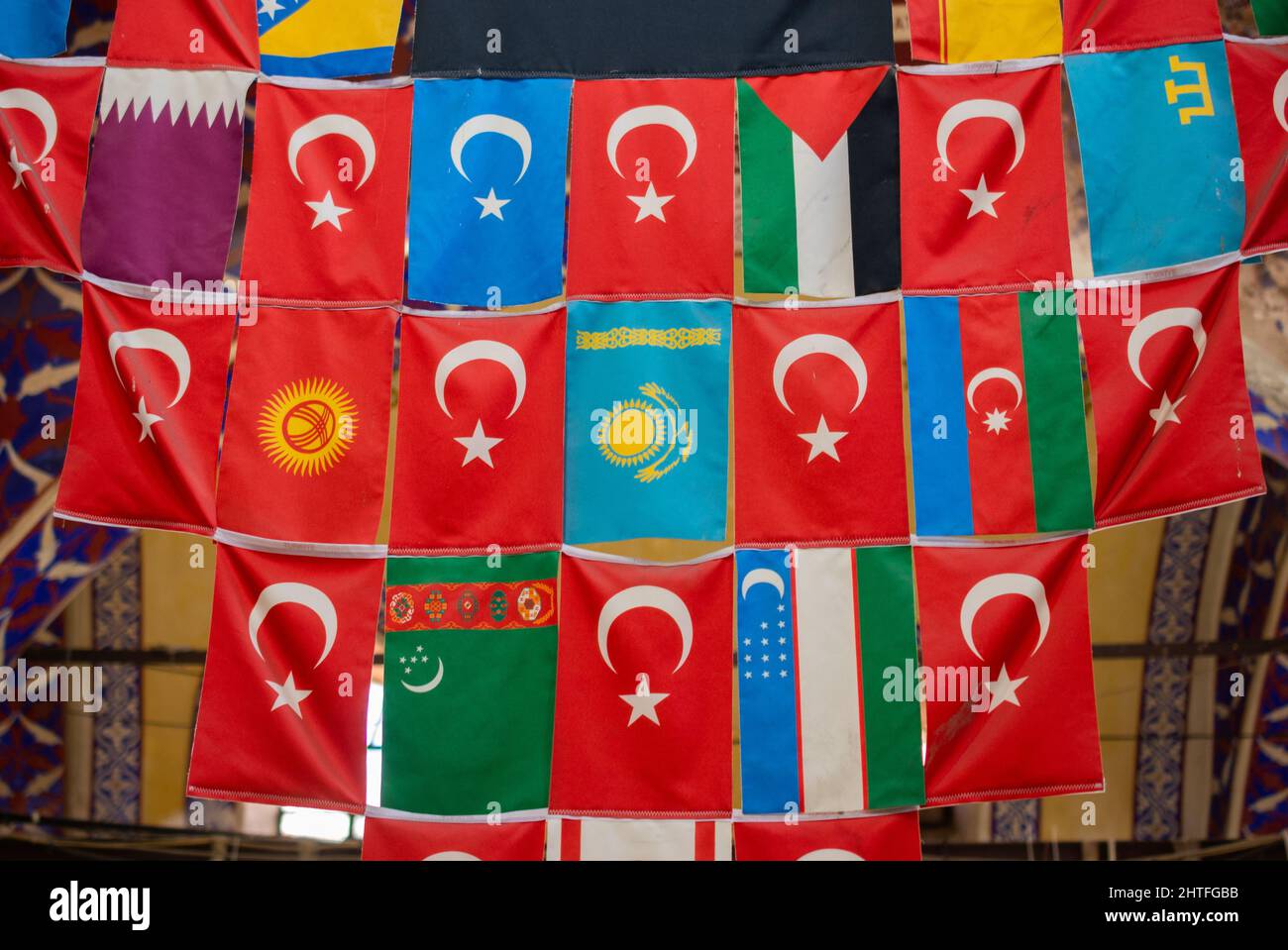 Flags of Turkey and other counties hanging Stock Photo - Alamy