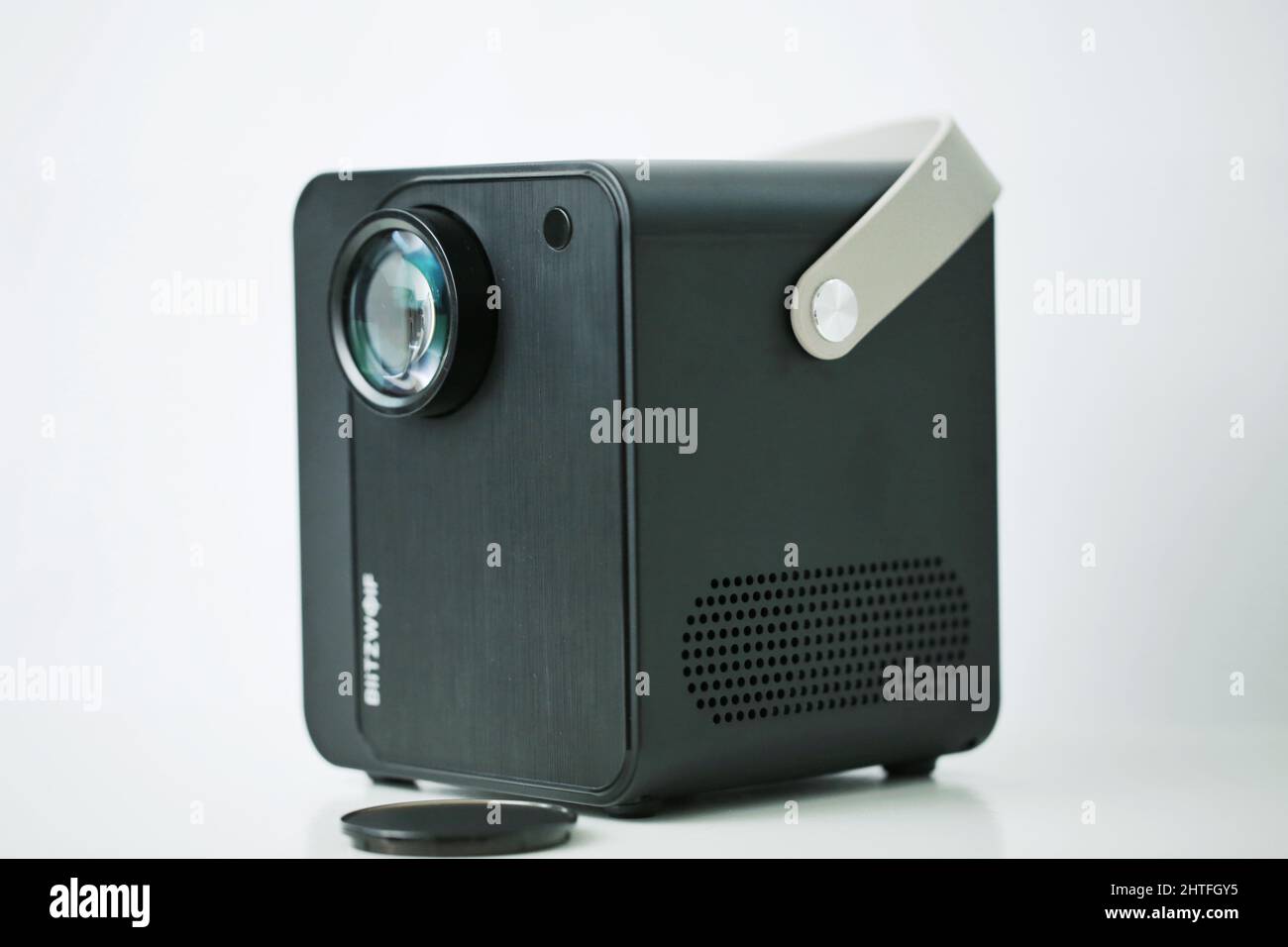 Photo of Blitzwolf portable projector with remote control isolated on a ...