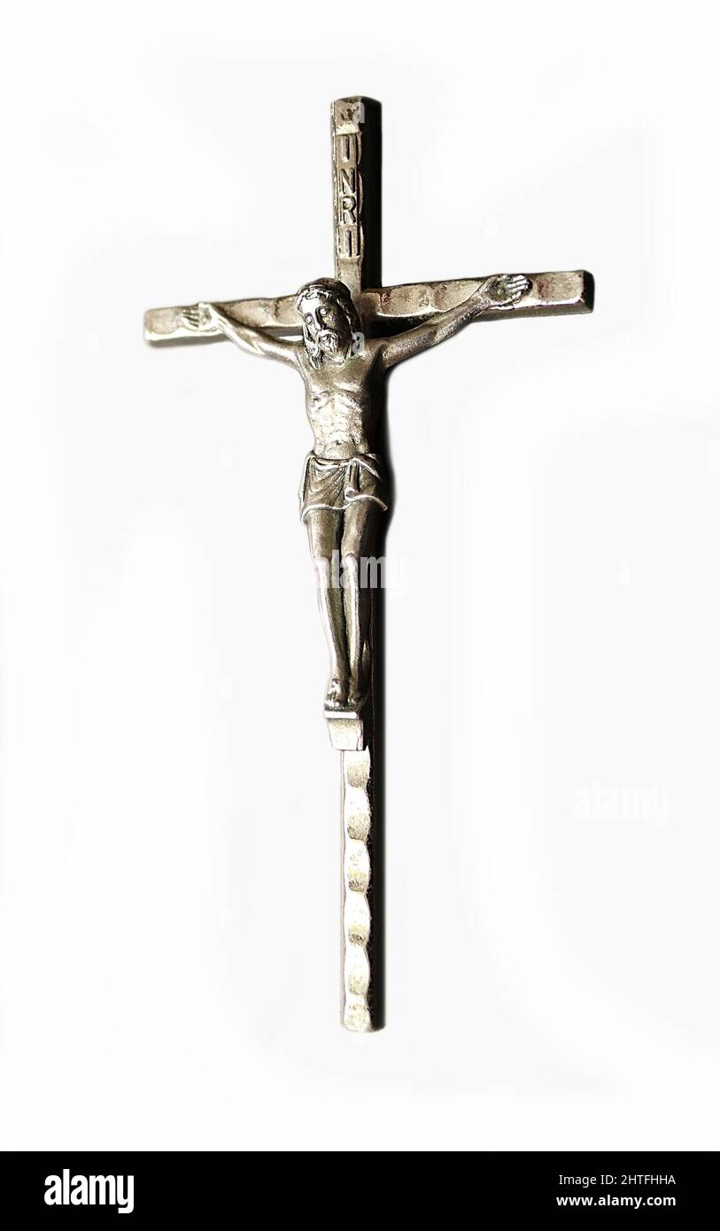 silver metal cross with body of Jesus Stock Photo - Alamy