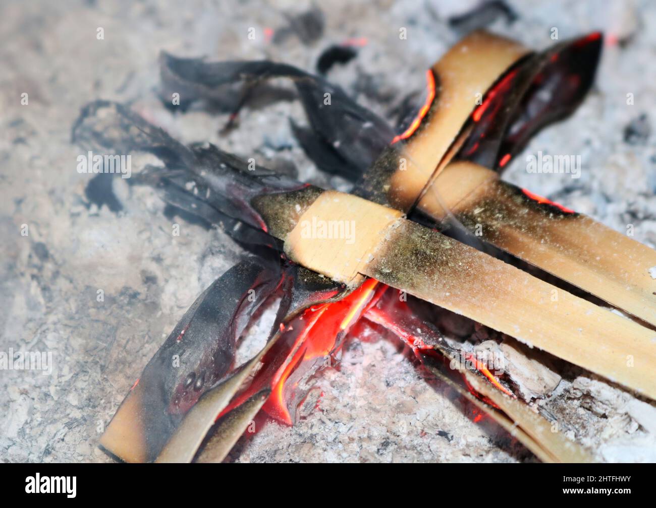 Palm Sunday crosses being burned to make ashes for Ash Wednesday Stock ...