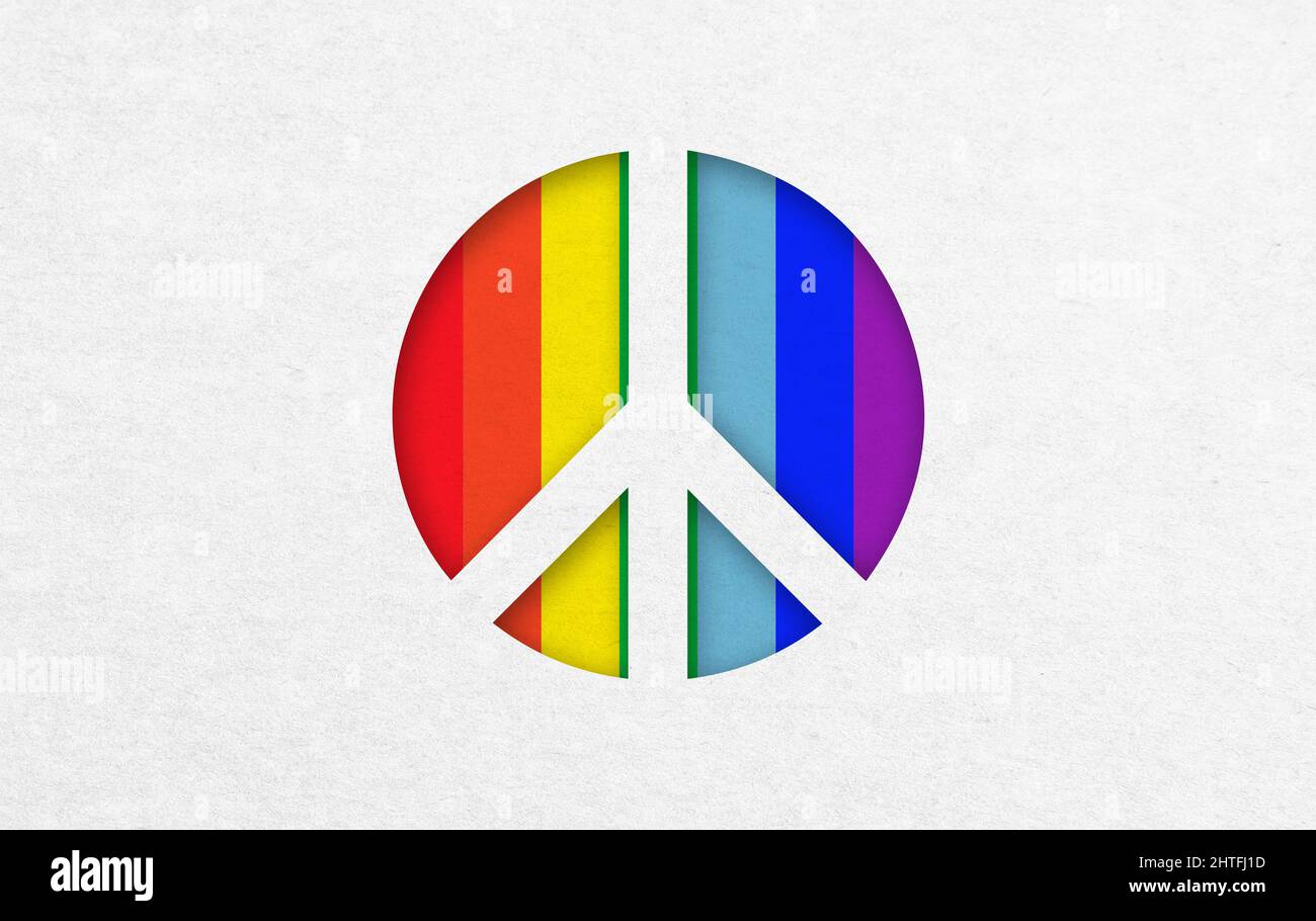 Peace background. White symbol of peace filled with rainbow colors flag ...