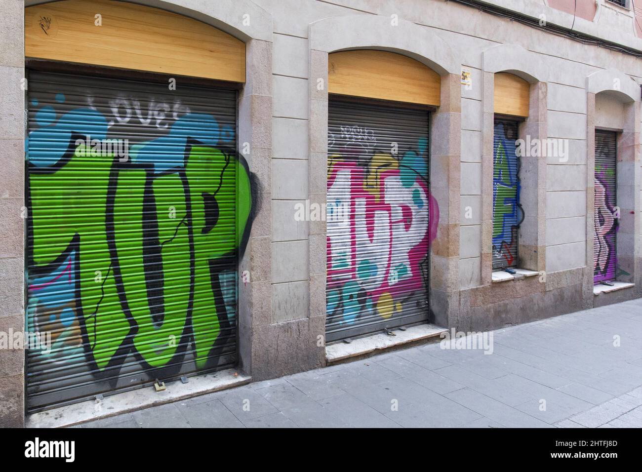 Colorful graffiti on the wall in the streets of Barcelona, Spain Stock ...