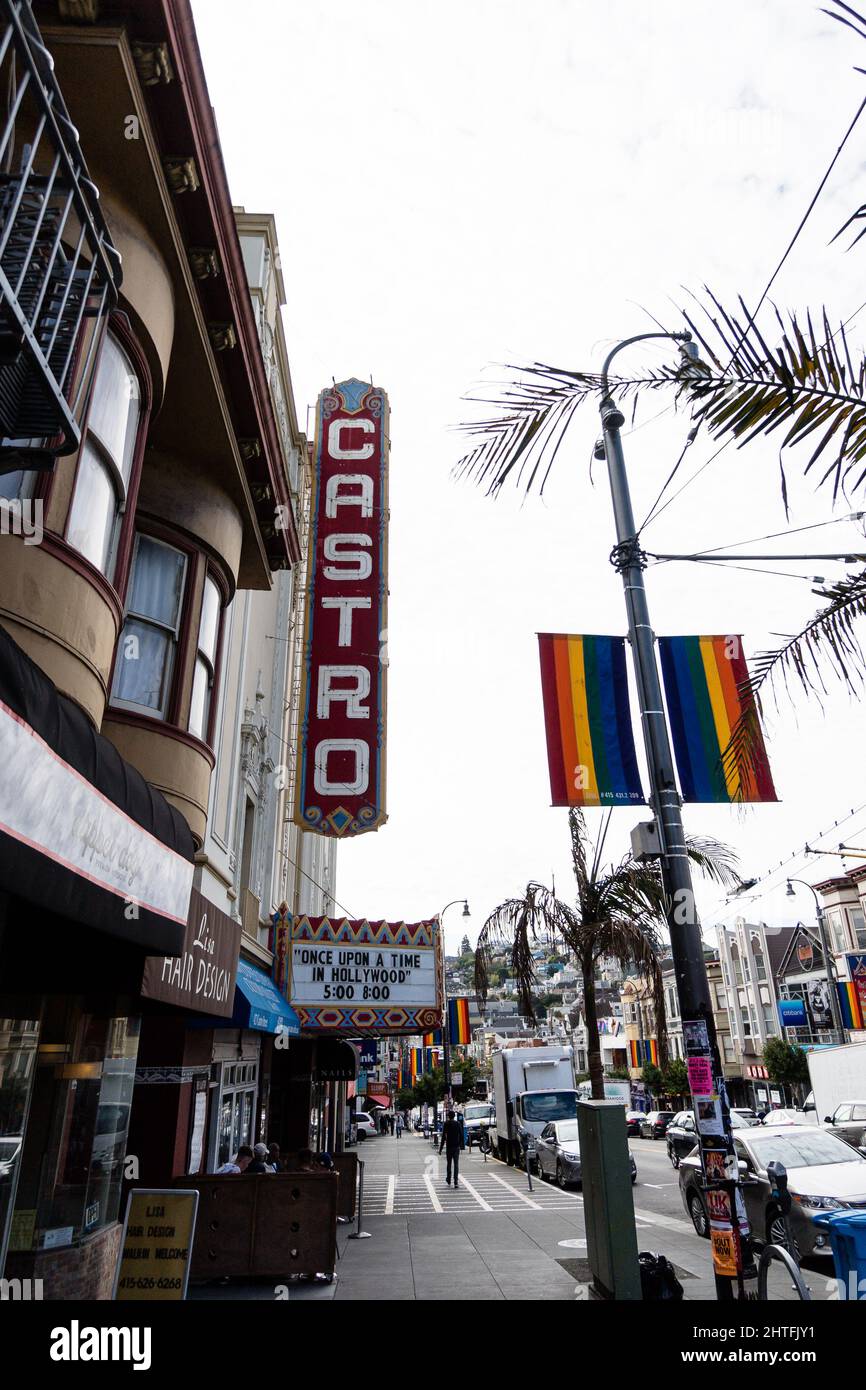 Rainbow flag with Casto written on a billboard in Castro District in ...