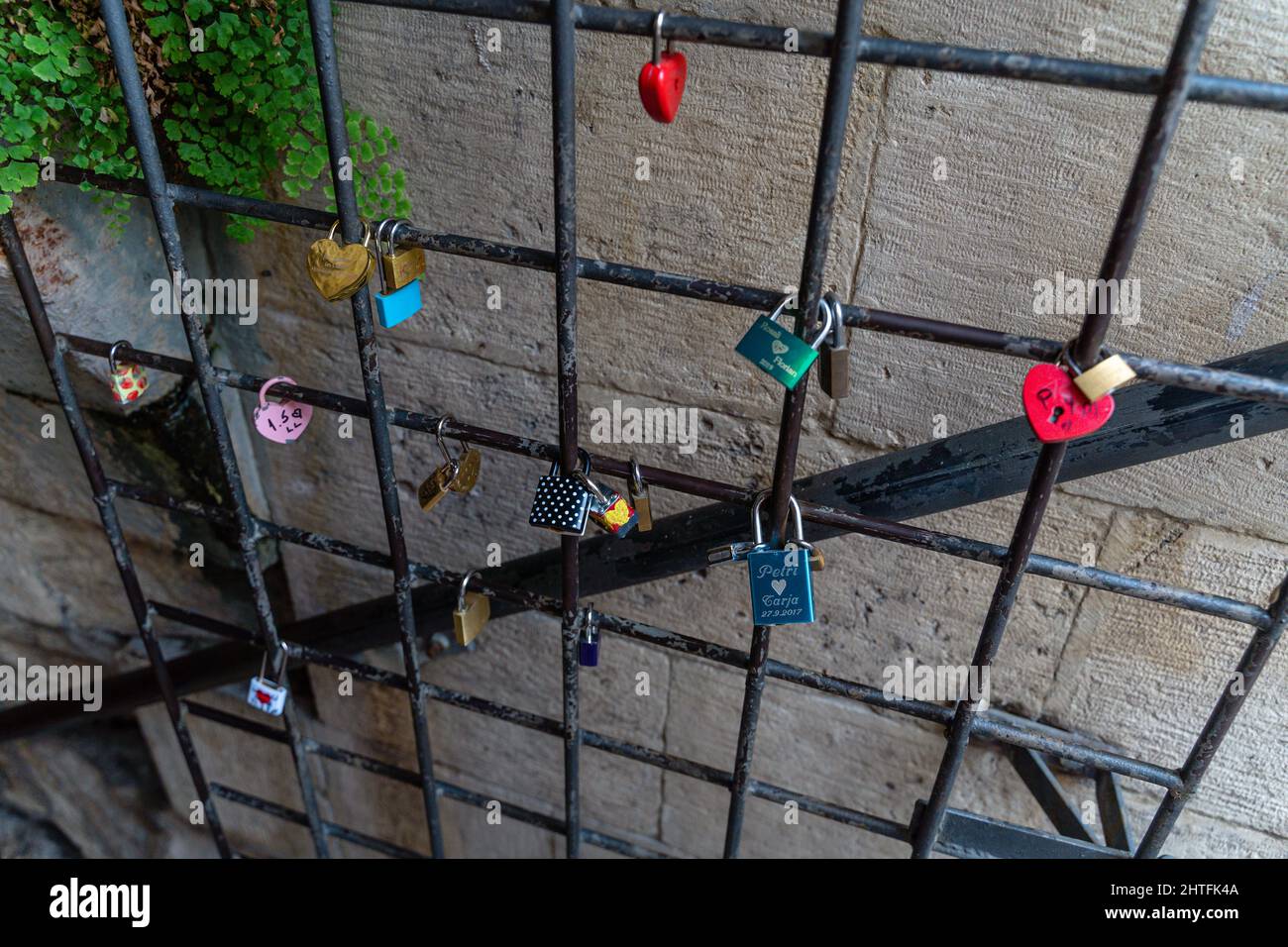 Colorful locks locked in a steel grid in Split, Croatia Stock Photo - Alamy