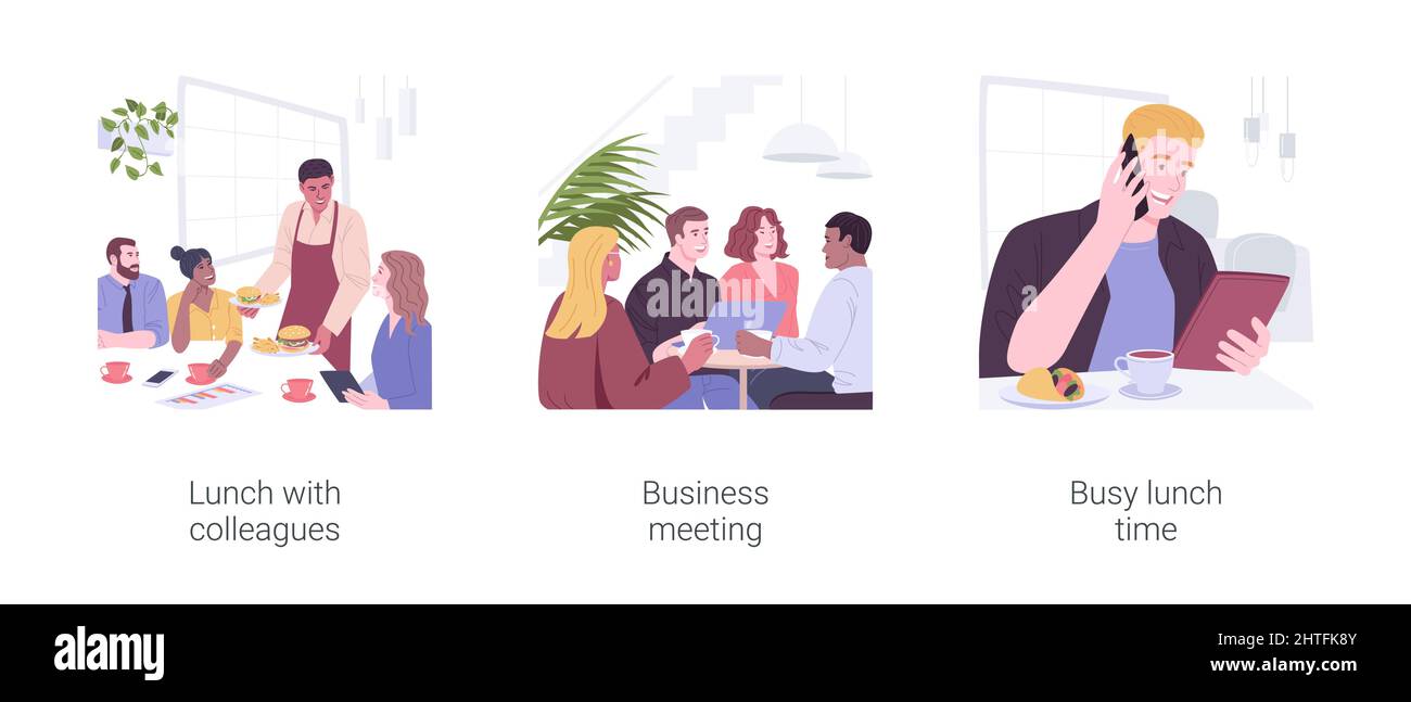 Business lunch isolated cartoon vector illustrations set Stock Vector ...