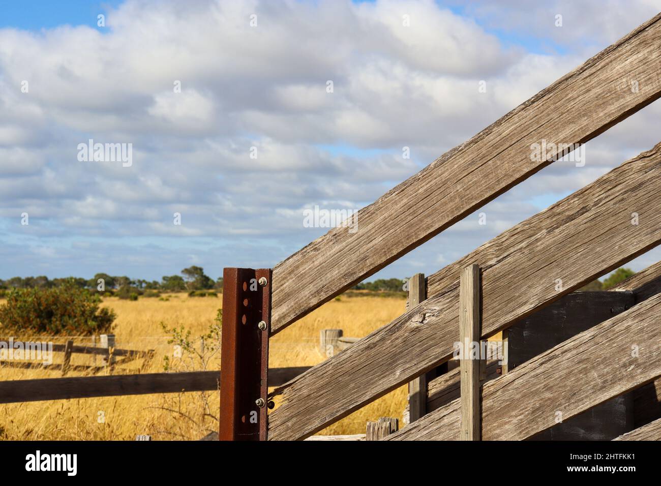 Closeup of a farm landscape with a cattle ramp Stock Photo - Alamy