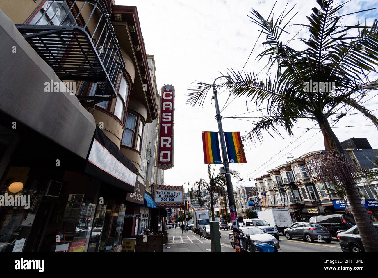Rainbow flag with Castro written on a billboard in Castro District in ...