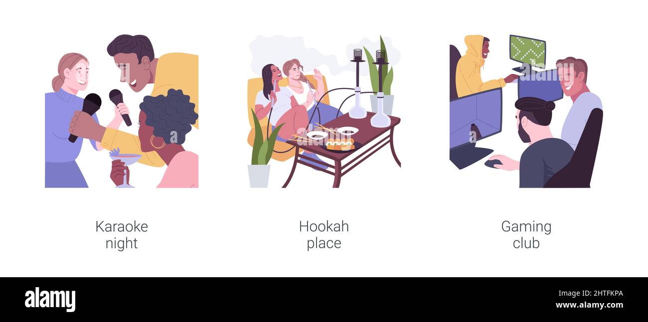 Evening entertainment isolated cartoon vector illustrations set Stock ...