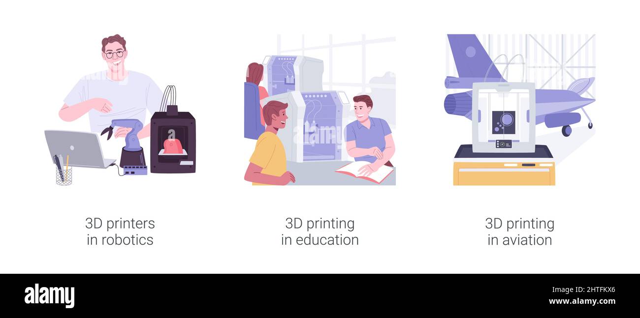 3D printing applications isolated cartoon vector illustrations set ...