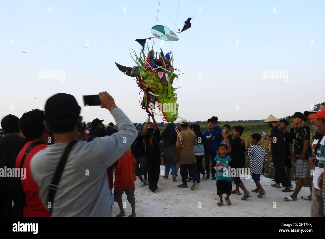 kite competition in fields, Blora, central java, Indonesia Stock Photo ...