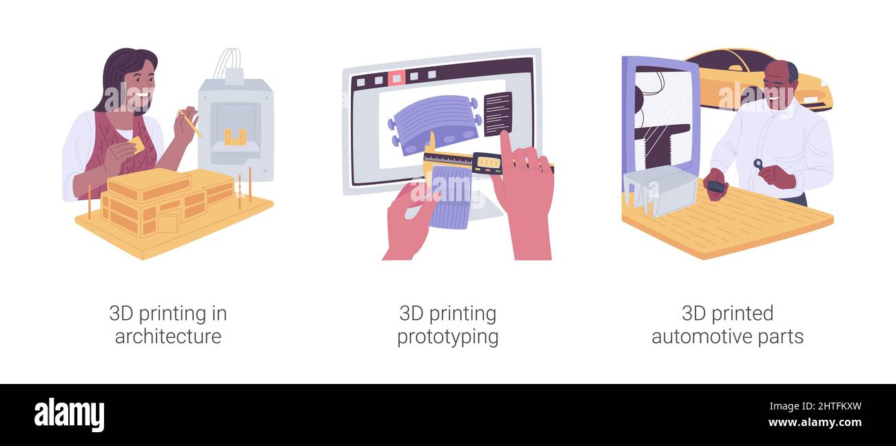 3D printing in business isolated cartoon vector illustrations set Stock ...
