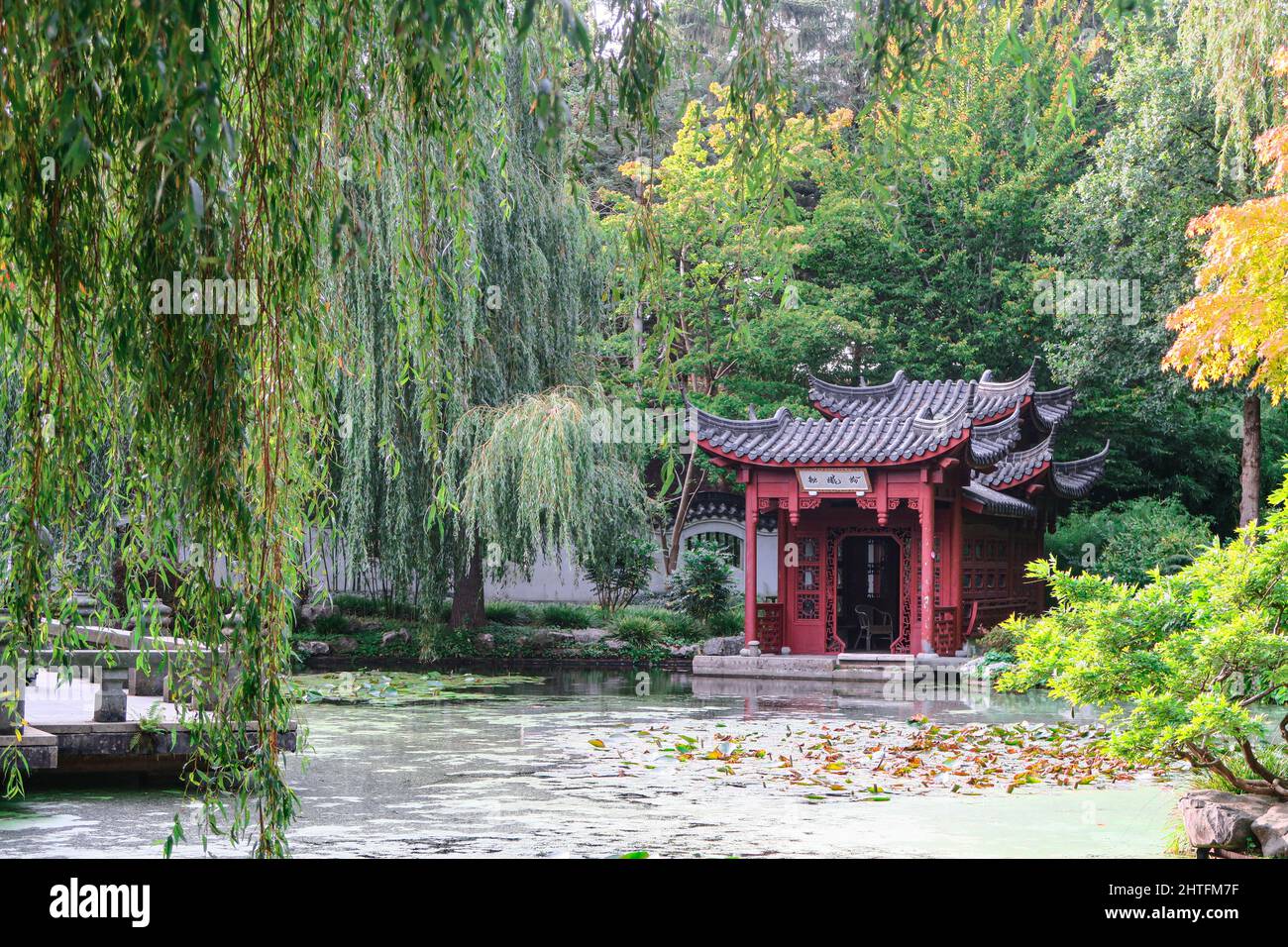 Chinese building in the pond during spring in Groningen, Netherlands ...