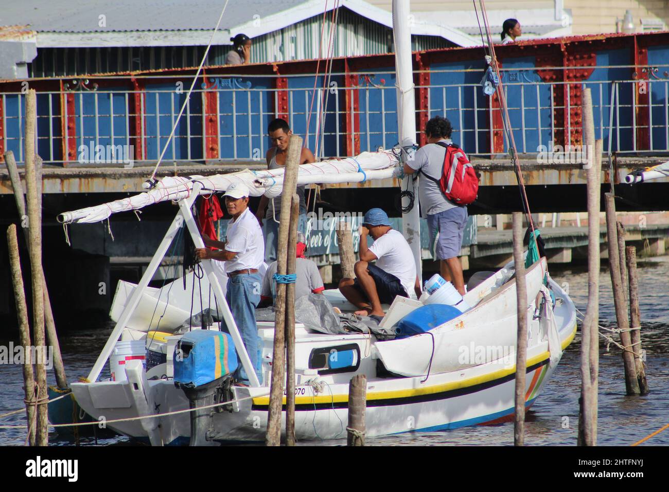 BELIZE CITY, BELIZE - JULY 6, 2016 the small fleet of fishing boats ...