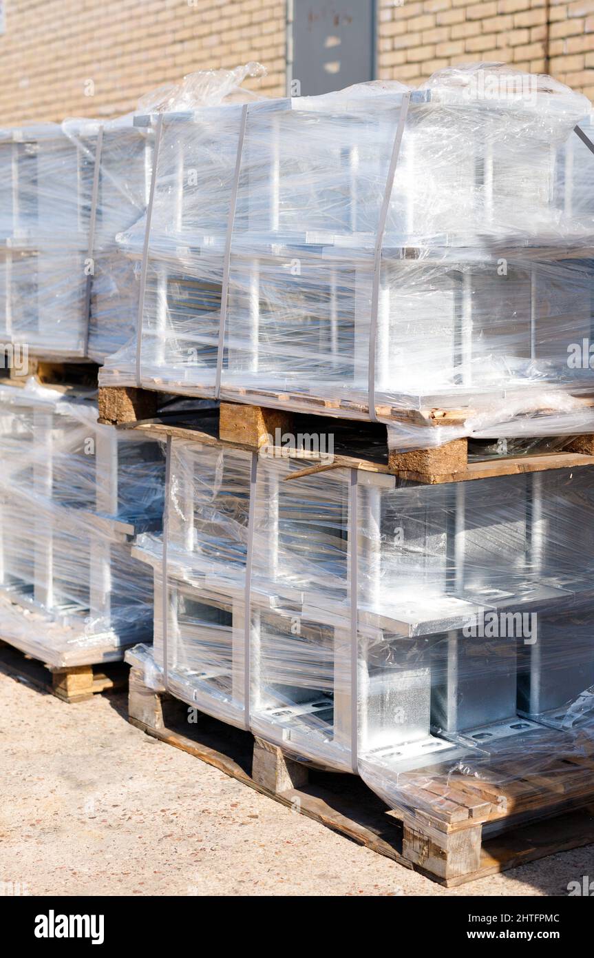 Vertical shot of galvanized steel connection plates Stock Photo - Alamy