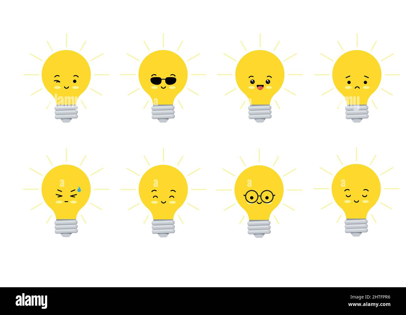 Cute light bulb smile and sad funny cartoon character vector set Stock ...