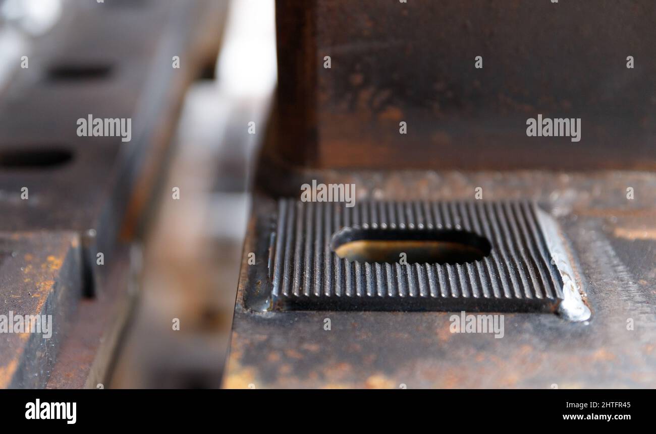 High angle closeup shot of steel connection plates Stock Photo - Alamy