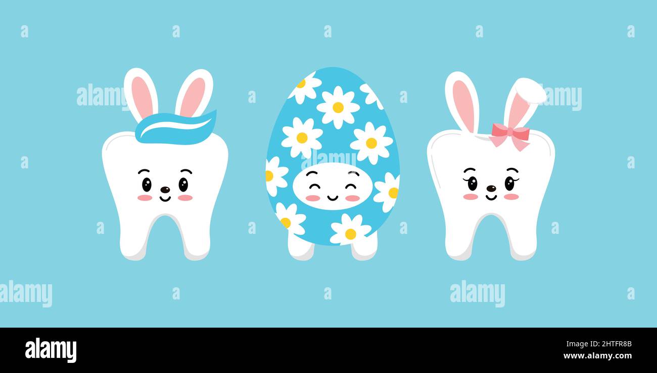 Easter teeth bunny rabbit and egg dental icon set isolated Stock Vector ...
