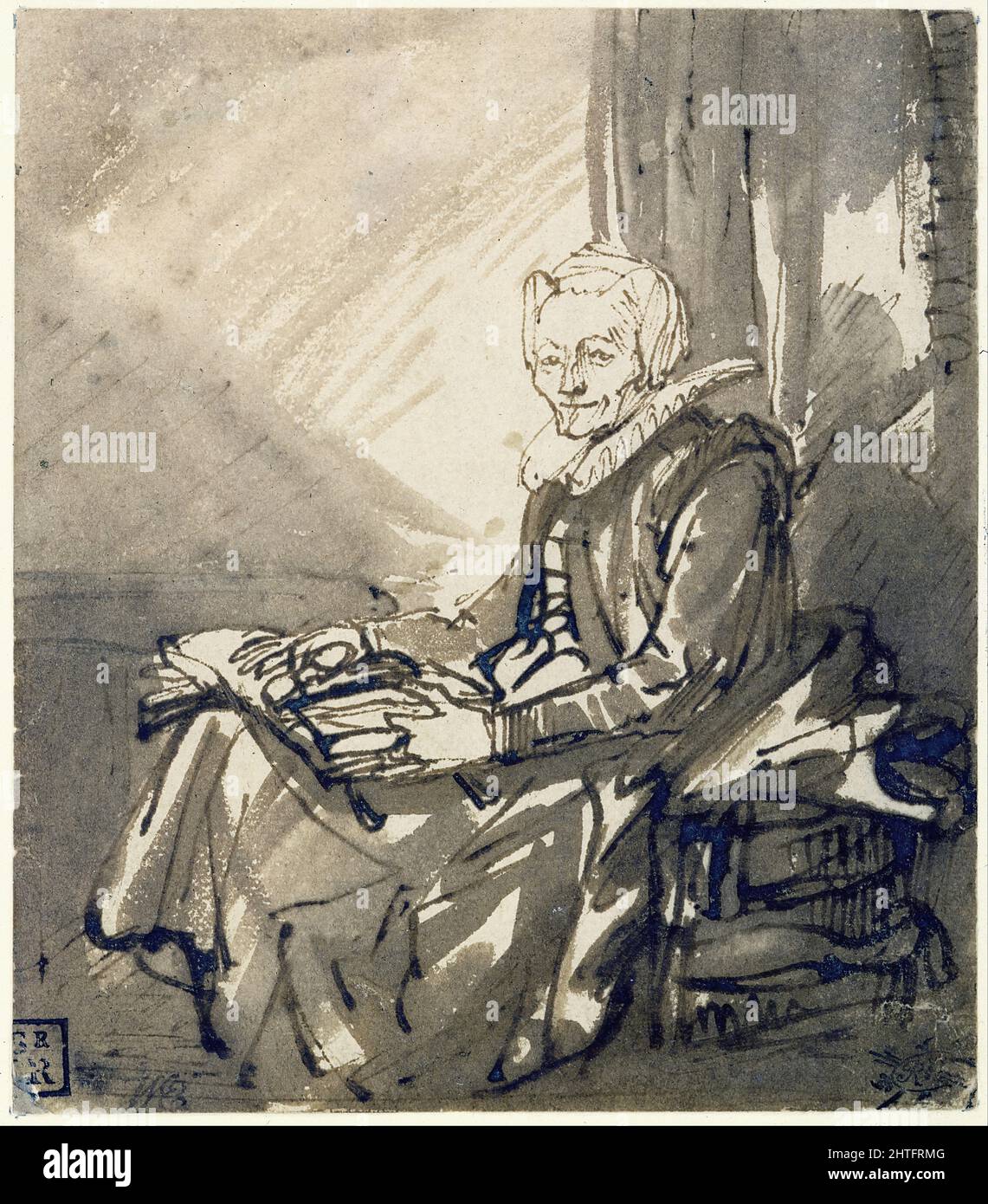 Rembrandt van Rijn - Seated Woman with an Open Book on her Lap Stock ...
