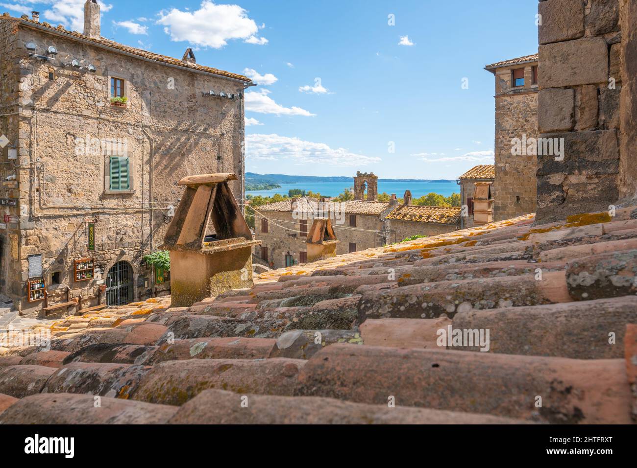 Old historical buildings with the calm blue sea in the background on a ...