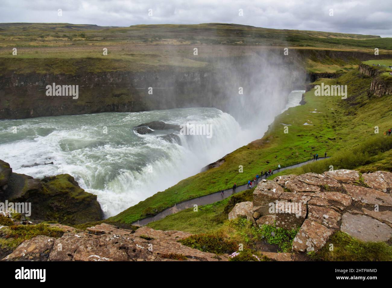 Beautiful Gullfoss waterfall and tourists waling next to it, Reykjavik ...