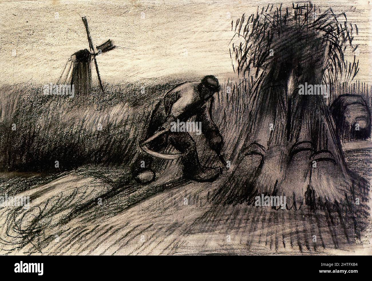 Vincent Van Gogh - Wheatfield with Reaper Peasant Woman Binding Sheaves ...