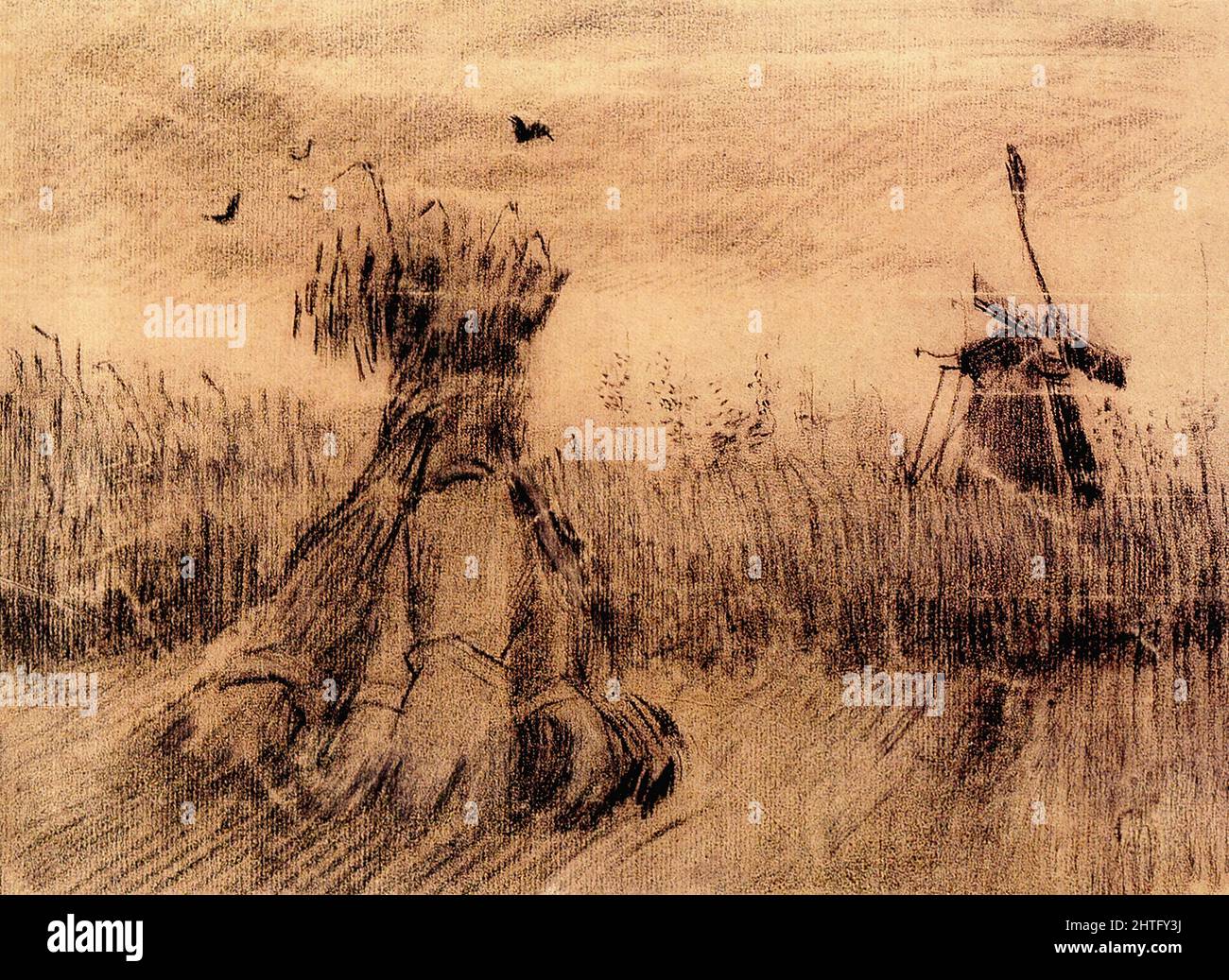 Vincent Van Gogh - Wheatfield with Stook MILL 1885 Stock Photo - Alamy