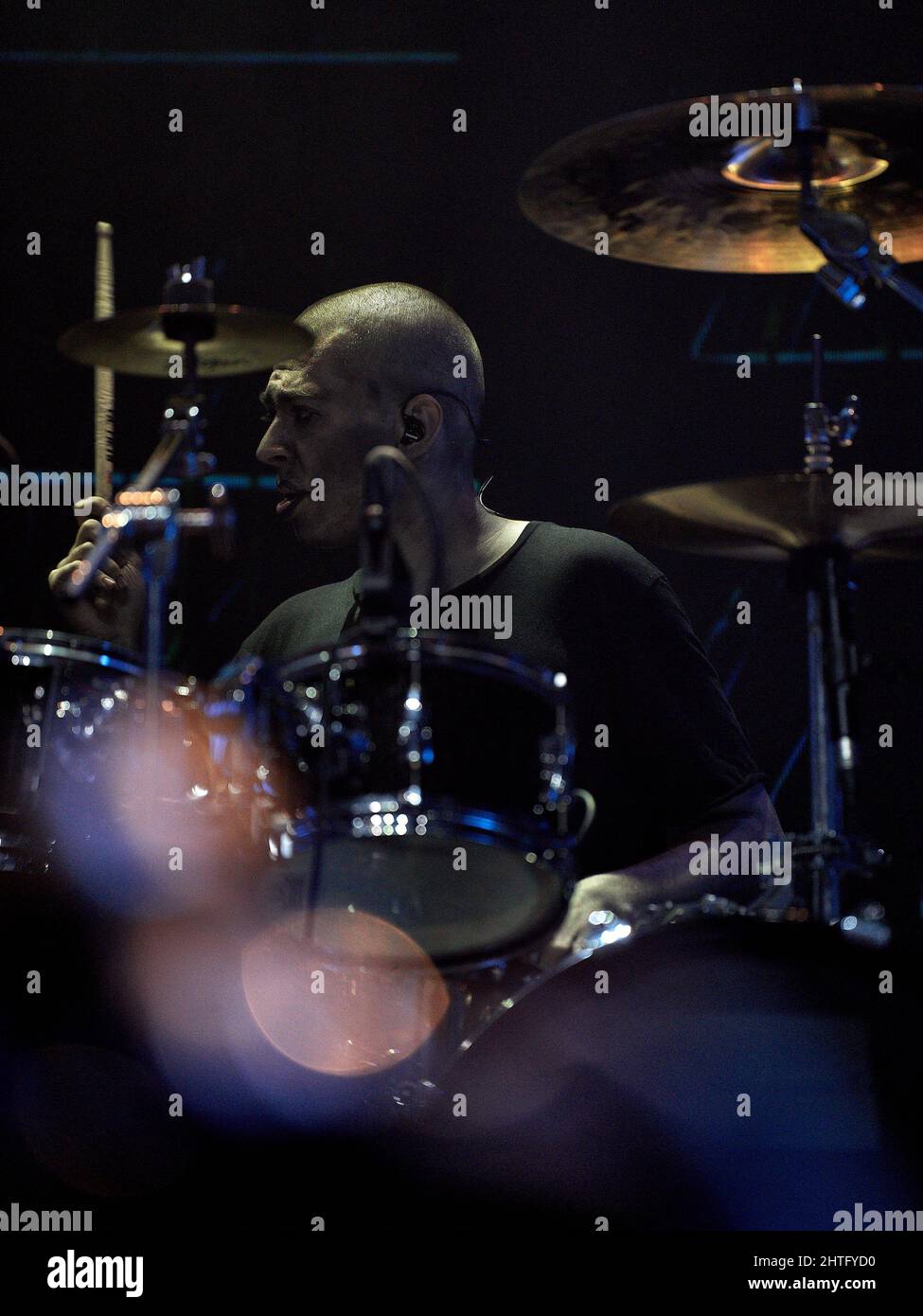 Sebastian Tägtgren on drums during the performance of the PAIN group in ...