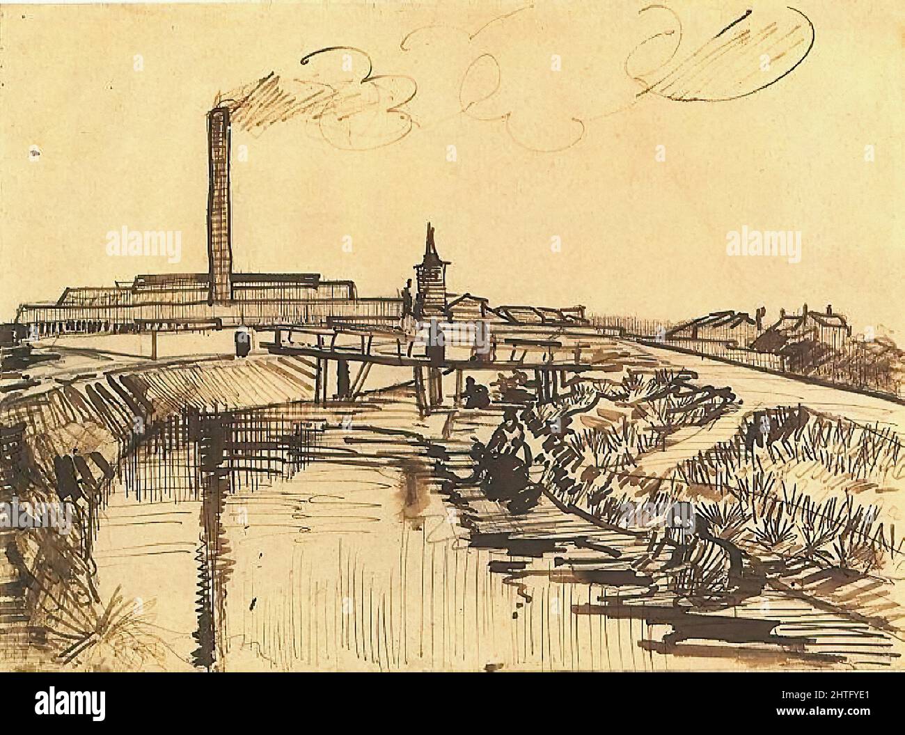 Vincent Van Gogh - Canal with Bridge Women Washing 1888 Stock Photo - Alamy