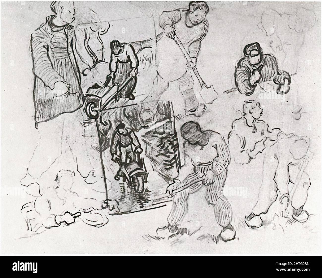 Vincent Van Gogh - Sheet with Sketches Working People 1890 1 1890 Stock ...