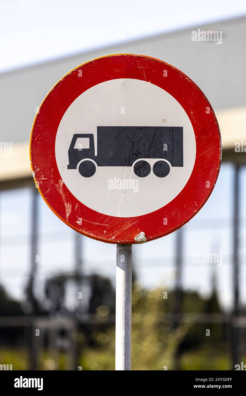Dutch traffic sign with industrial building be Stock Photo - Alamy