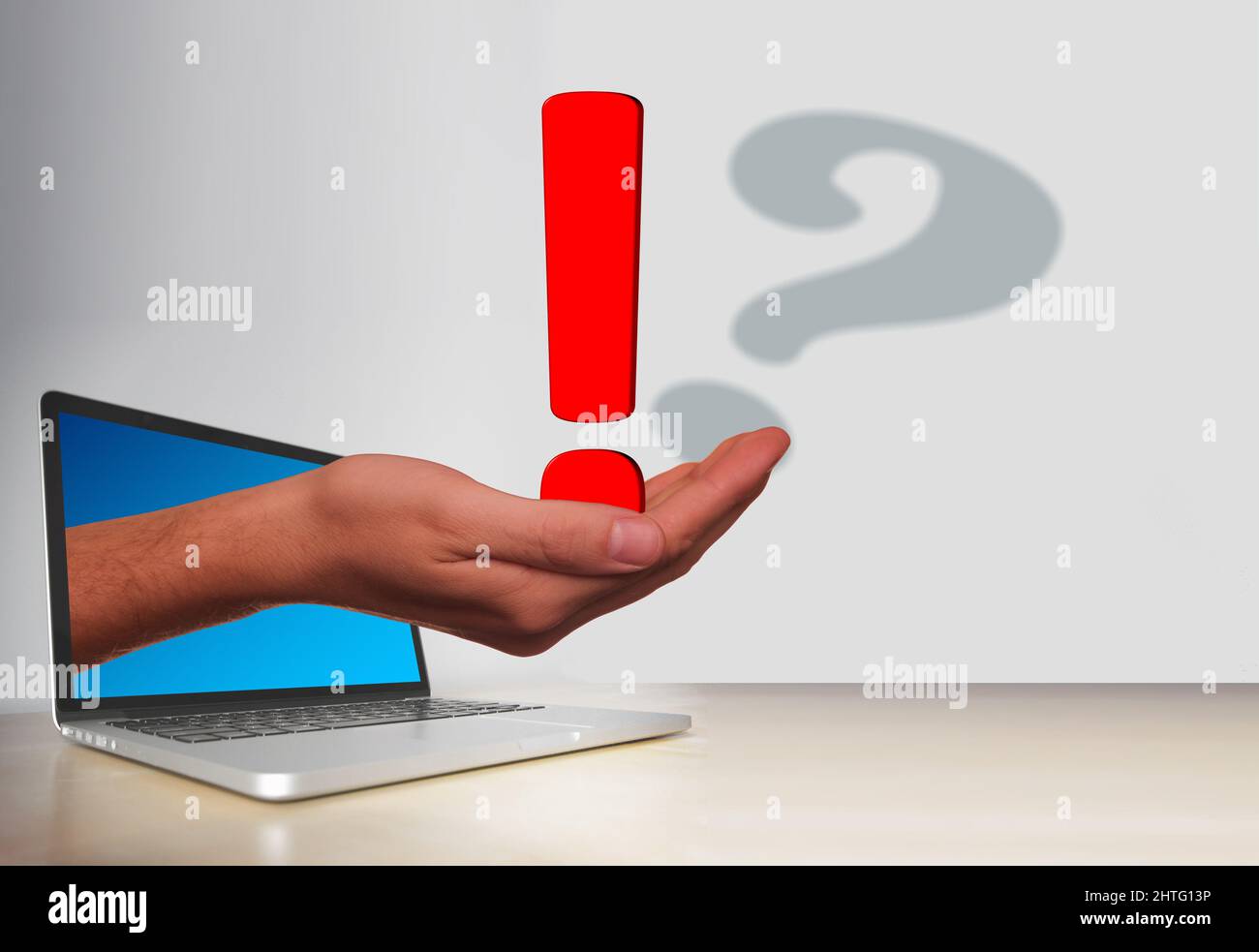 Helping hand through laptop screen - online customer service Stock ...