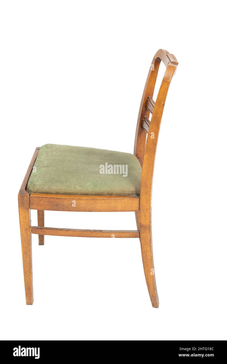 Polish original chair from the 70s and 80s with green seat. Side view ...