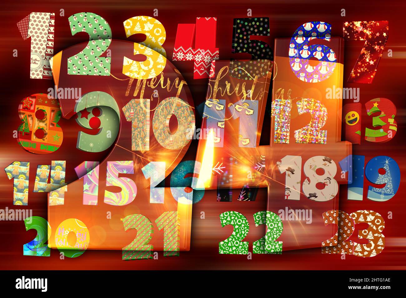 Illustration of numbers on a Christmas background Stock Photo - Alamy