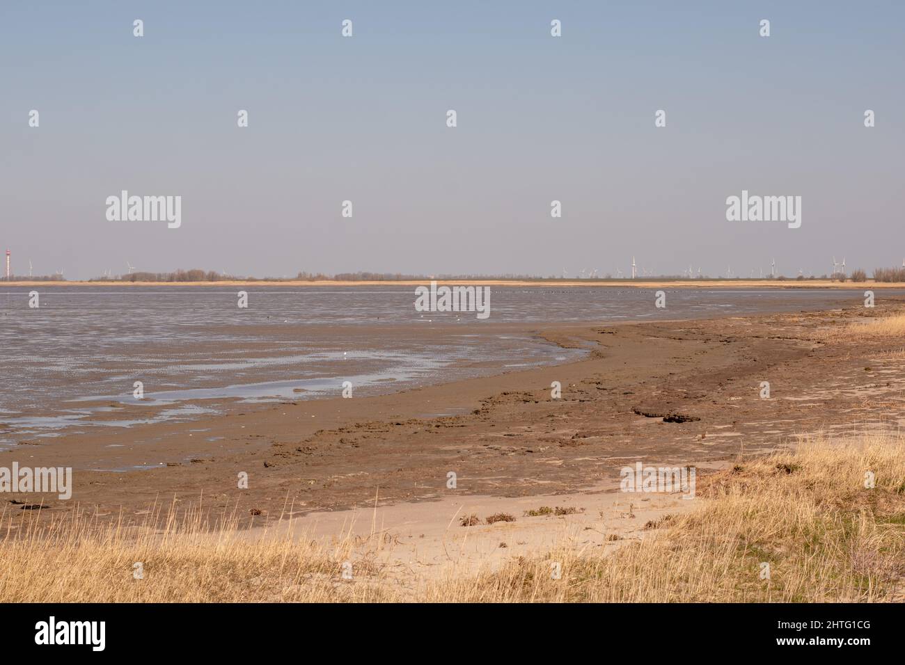 Aerial view of mud flats during sunset Stock Photo - Alamy