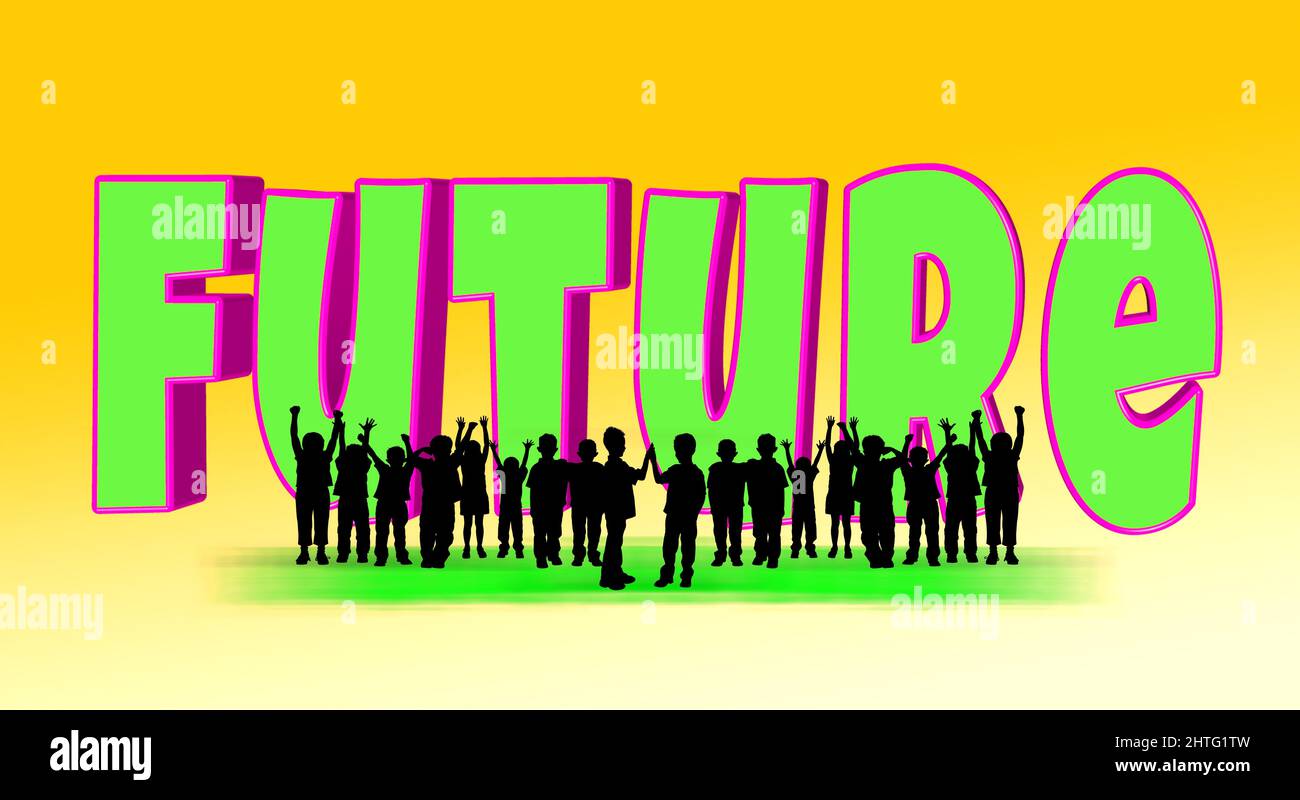 Illustration of young children with Future written in the background ...