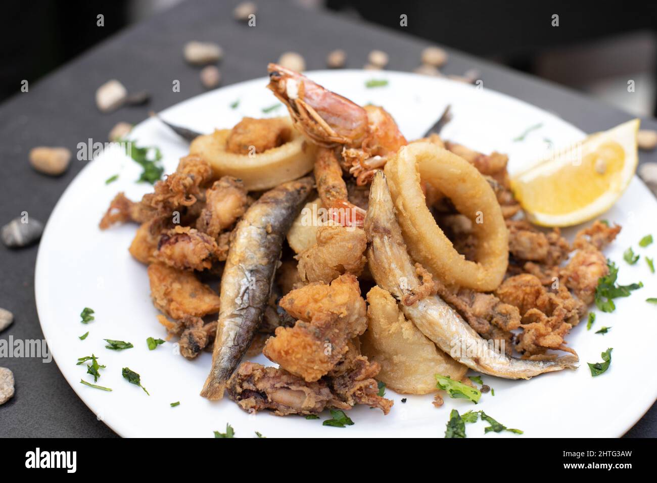 variety of fried seafood Stock Photo - Alamy