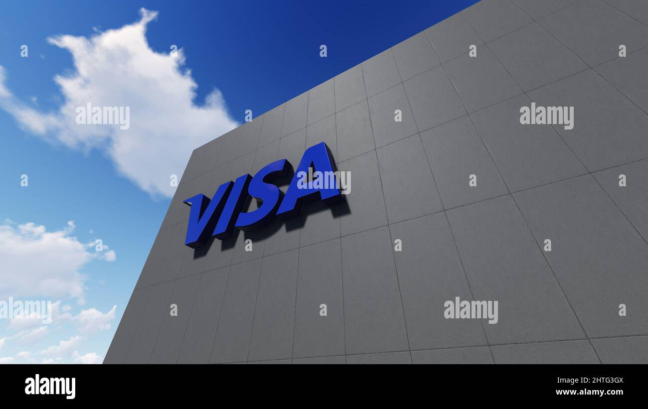 Visa logo on the wall, Editorial use only, 3D rendering Stock Photo - Alamy