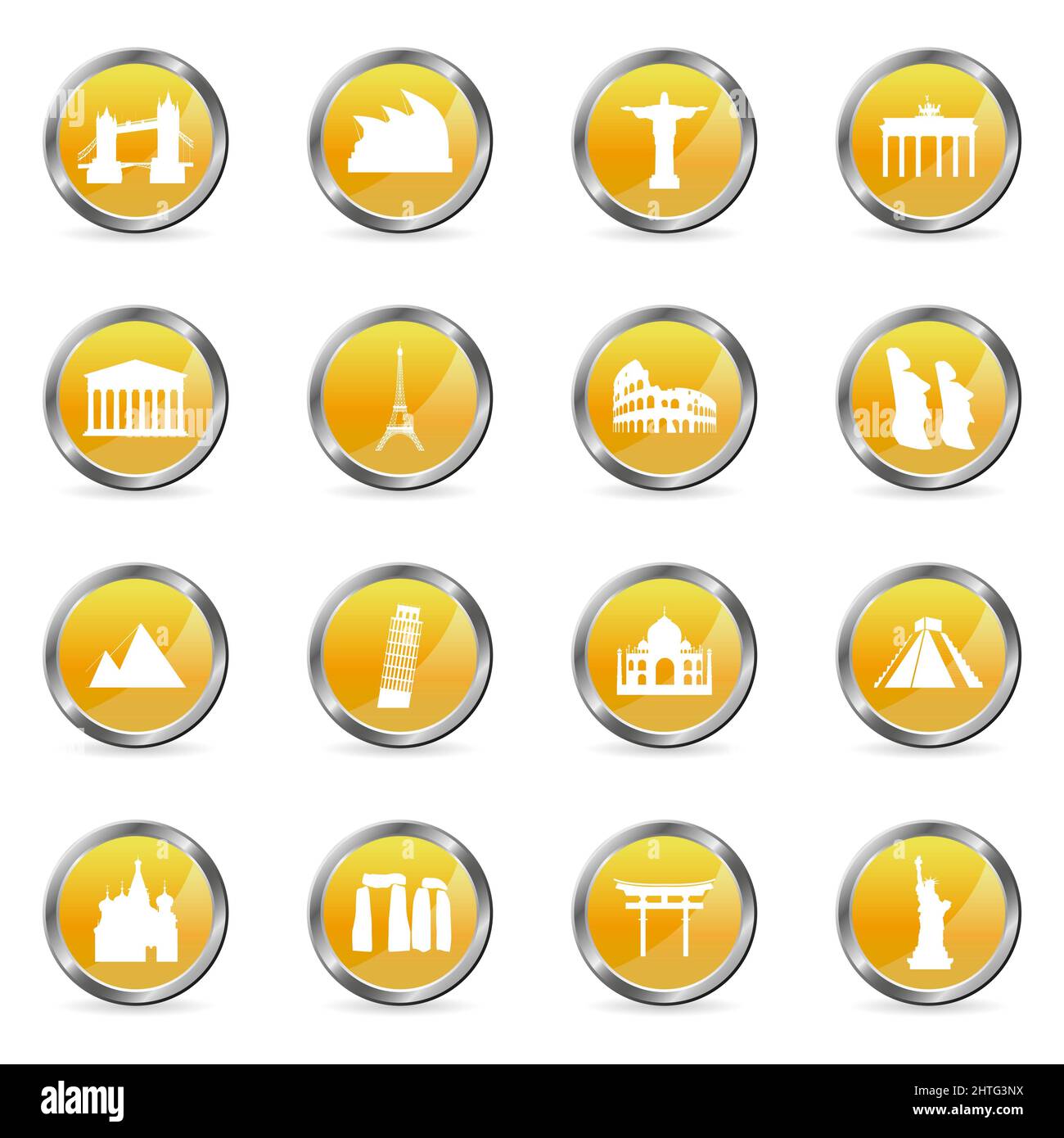 Set of illustrations of famous landmarks on a white background Stock ...